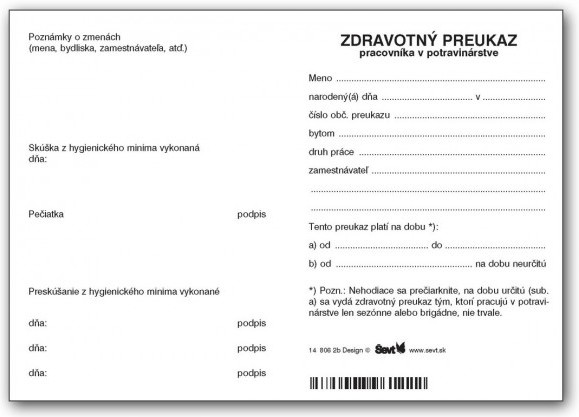 Zdravotný preukaz pre prácu v potravinárstve len pre jedného ...